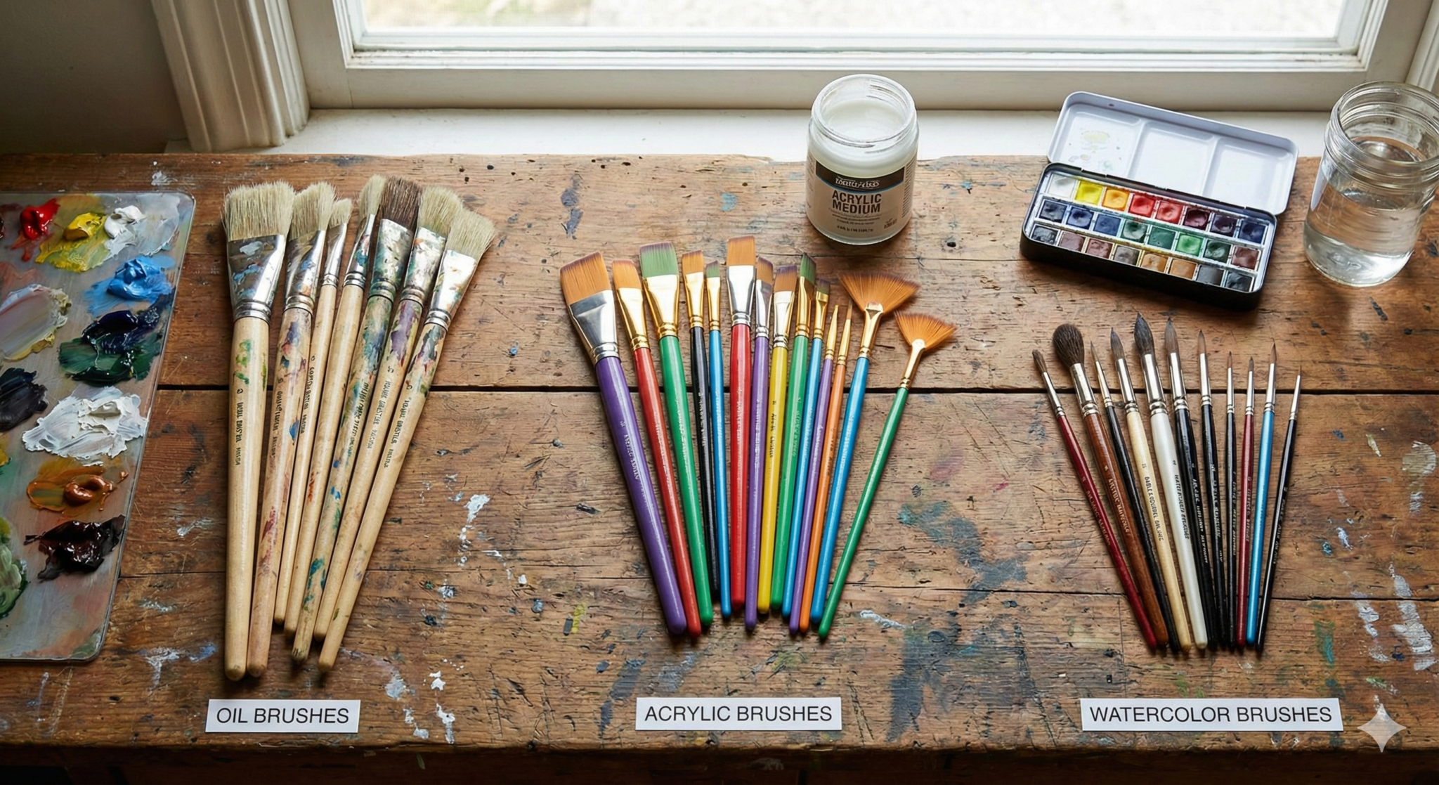 Paint Brushes For Oil, Acrylic, And Watercolor Painting: Choosing The ...